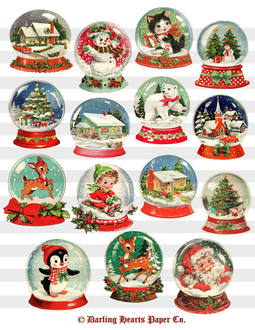 Vintage Christmas Snow Globe Printable Sheets (8.5"x11") Digital ...