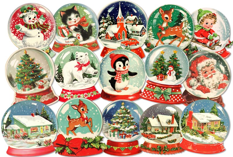 Vintage Christmas Snow Globe Printable Sheets (8.5"x11") Digital ...