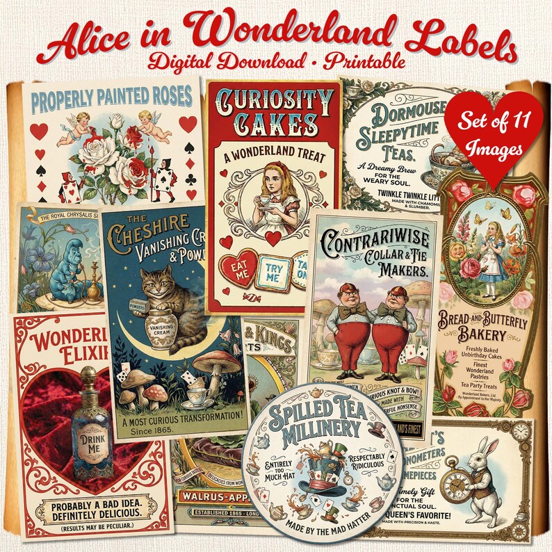 Victorian Alice in Wonderland Labels • Clipart Pngs (digital Download ...