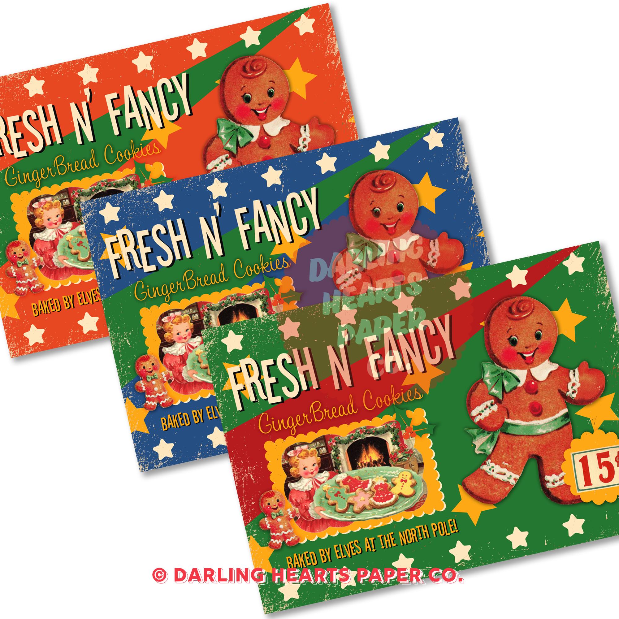 Vintage Gingerbread Cookie Label PNG • Mid-century Christmas Art ...