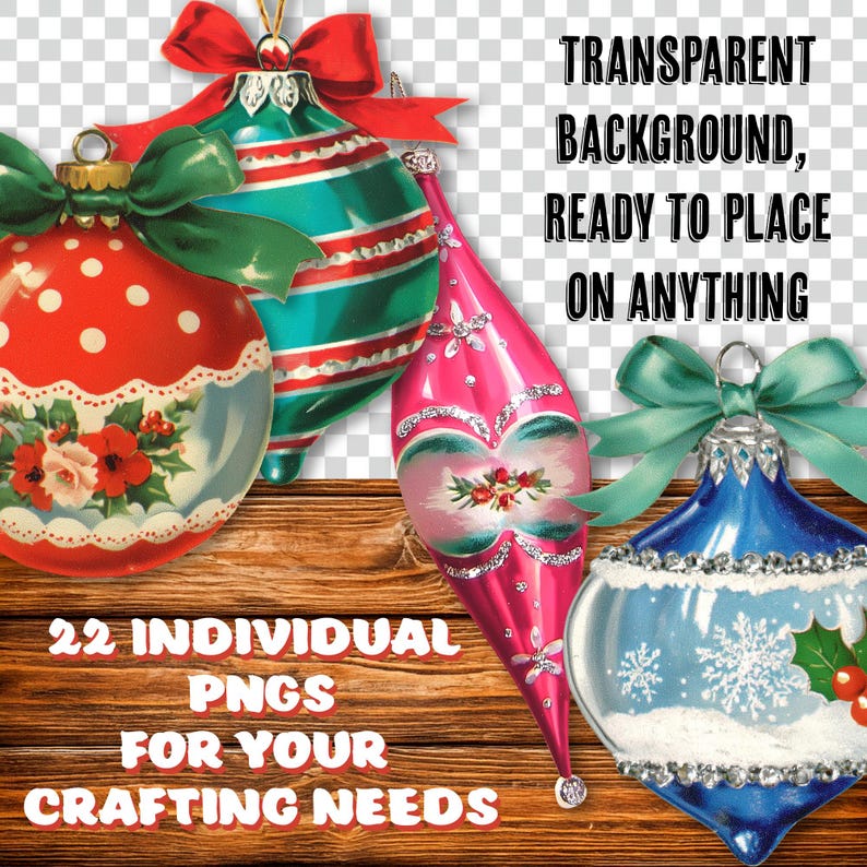 Vintage Style Christmas Ornaments Digital Download • Retro Holiday ...