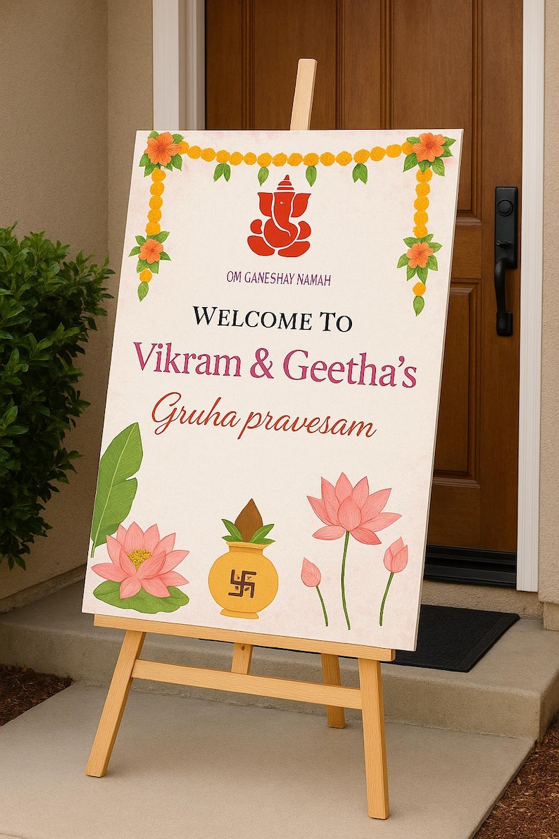 Indian Gruha Pravesh Welcome Sign: Housewarming Decor (editable Digital ...