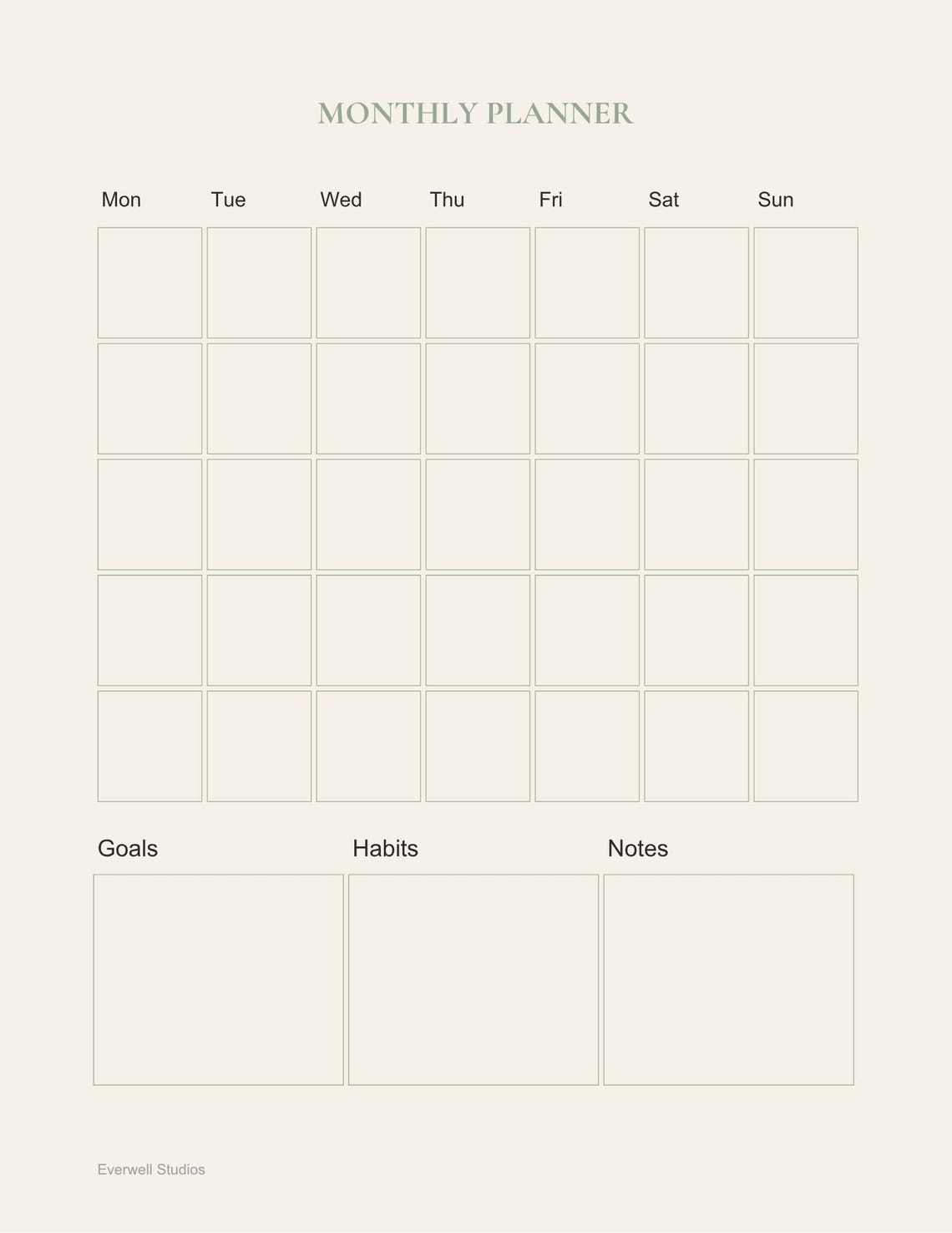 Minimalist Monthly Planner | Printable + Canva Editable Template ...