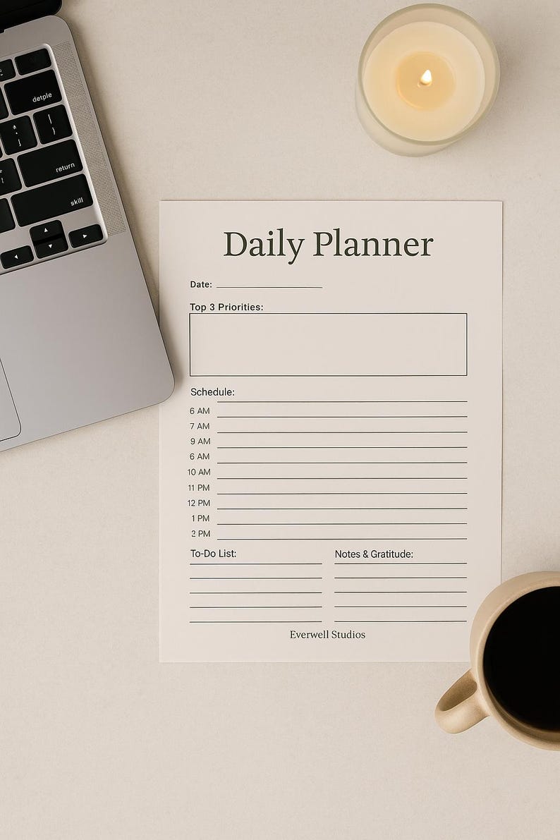 Minimalist Daily Planner | Printable & Canva Editable Template | Beige ...