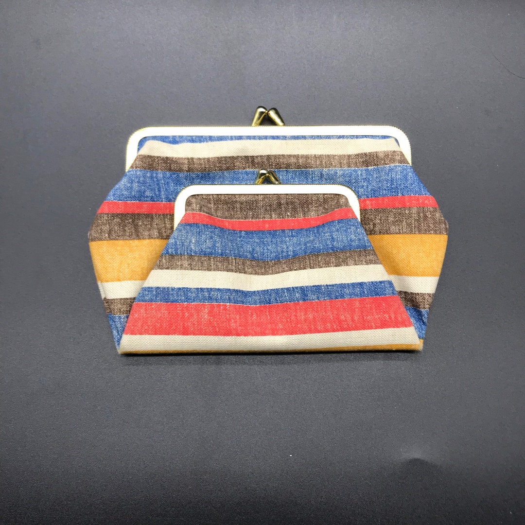 Vintage Coin Purse, Blue Pink Yellow Stripe, Stripe Pattern, Gold Clasp ...