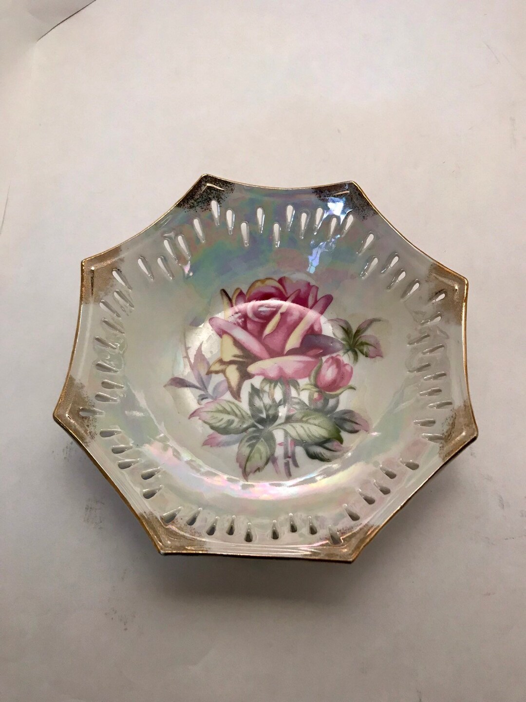 Vintage Reticulated Ceramic Rose Bowl, Reticulated Rose Dish ...