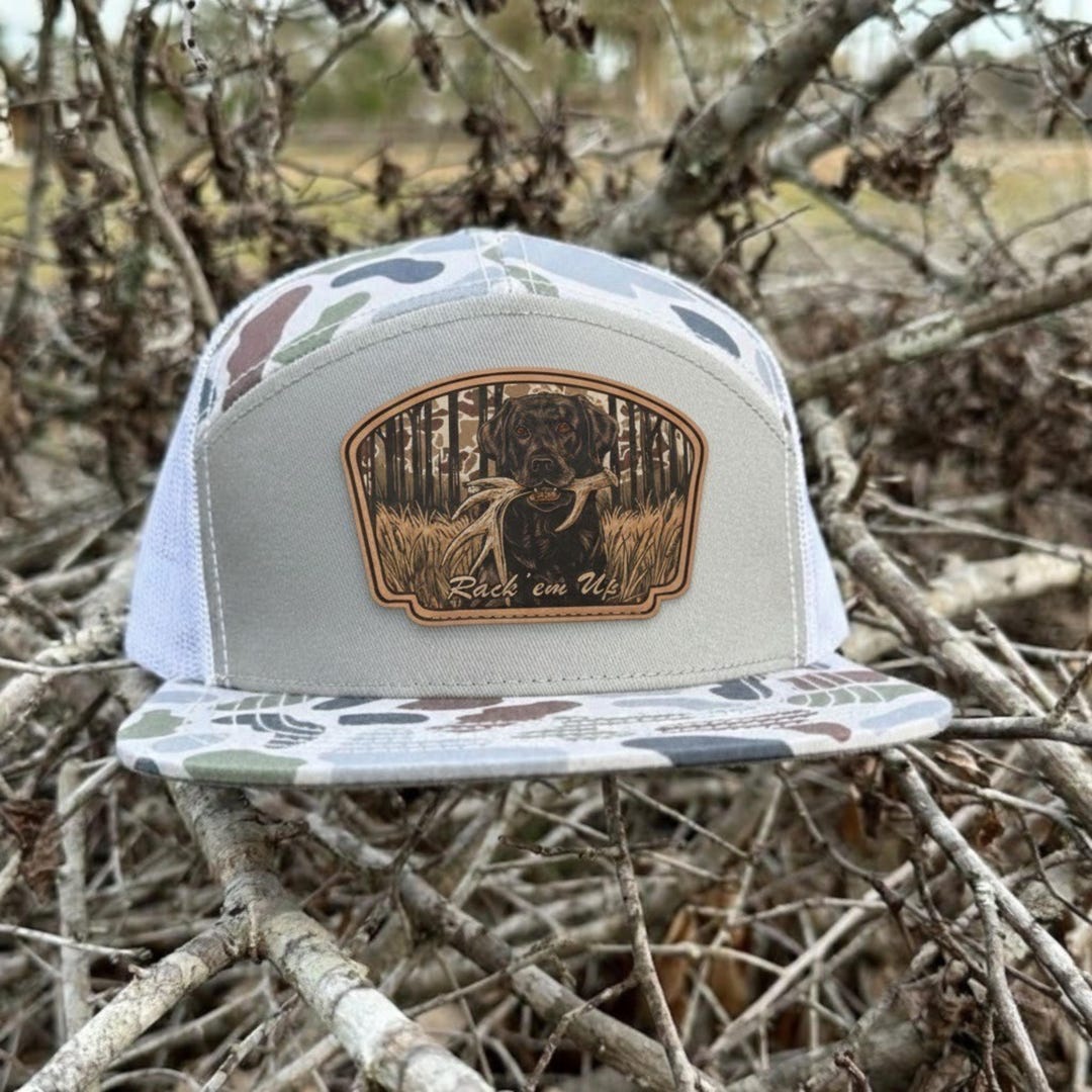 Rack ’em up Leather Patch Trucker Hat, Hunting Dog Camo Hat, Upland ...