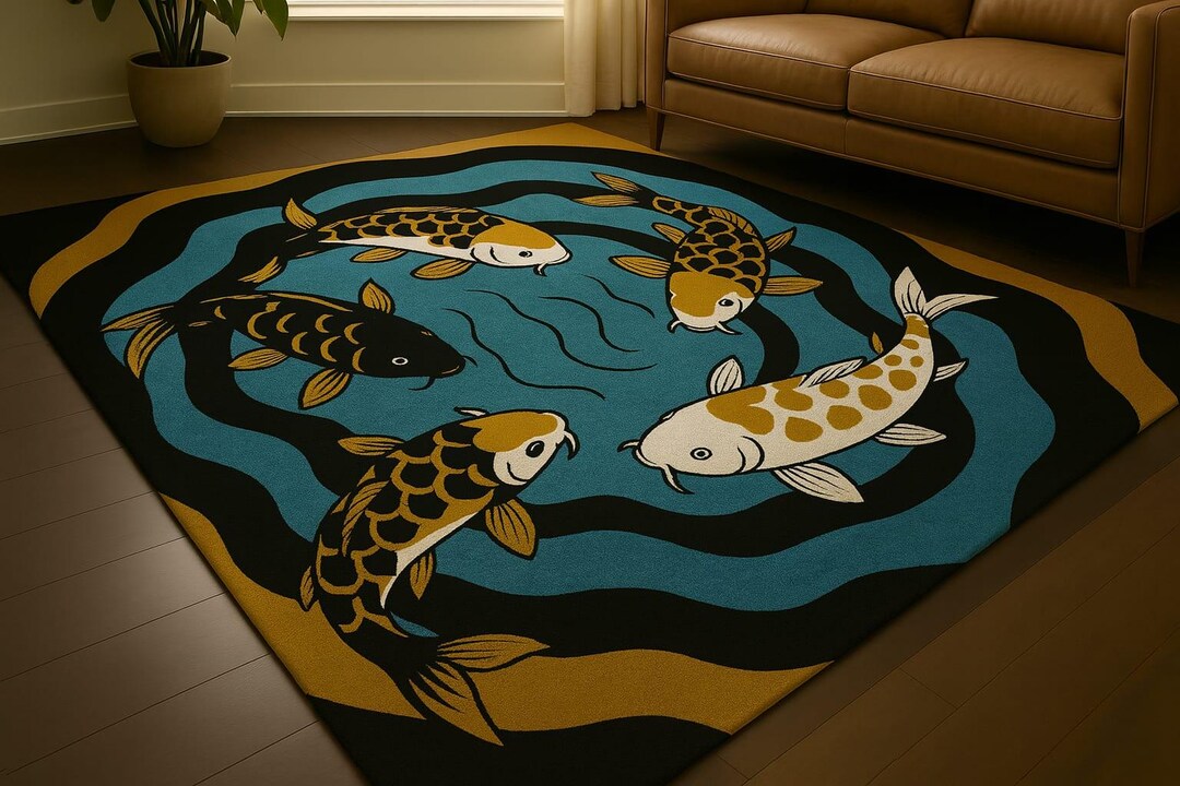 Hand Wool Fish Rug – 3D Nursery Carpet, Teal & Gold - Etsy