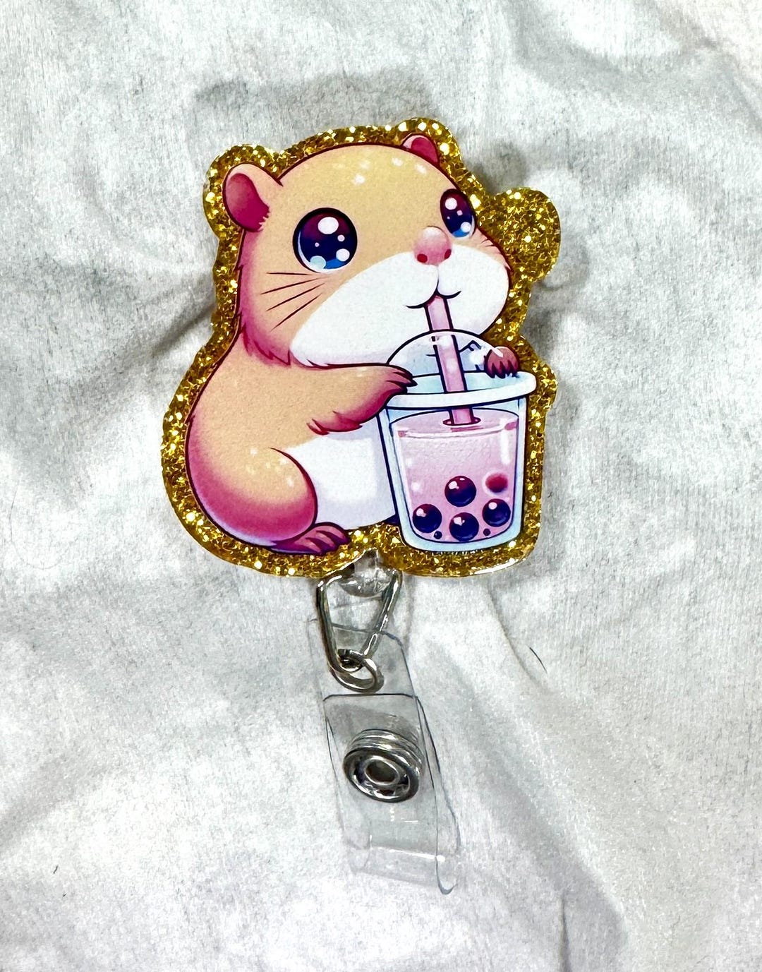 Kawaii Hamster Drinking Bubble Tea Iced Coffee Latte Fun Sassy Glitter ...
