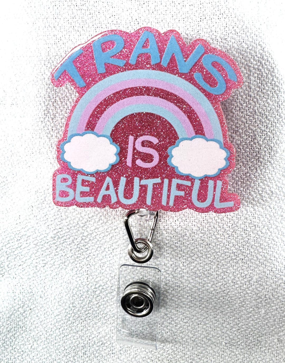 Trans is Beautiful Transgender Rainbow LGBTQ Heart Swivel Badge Reel ...