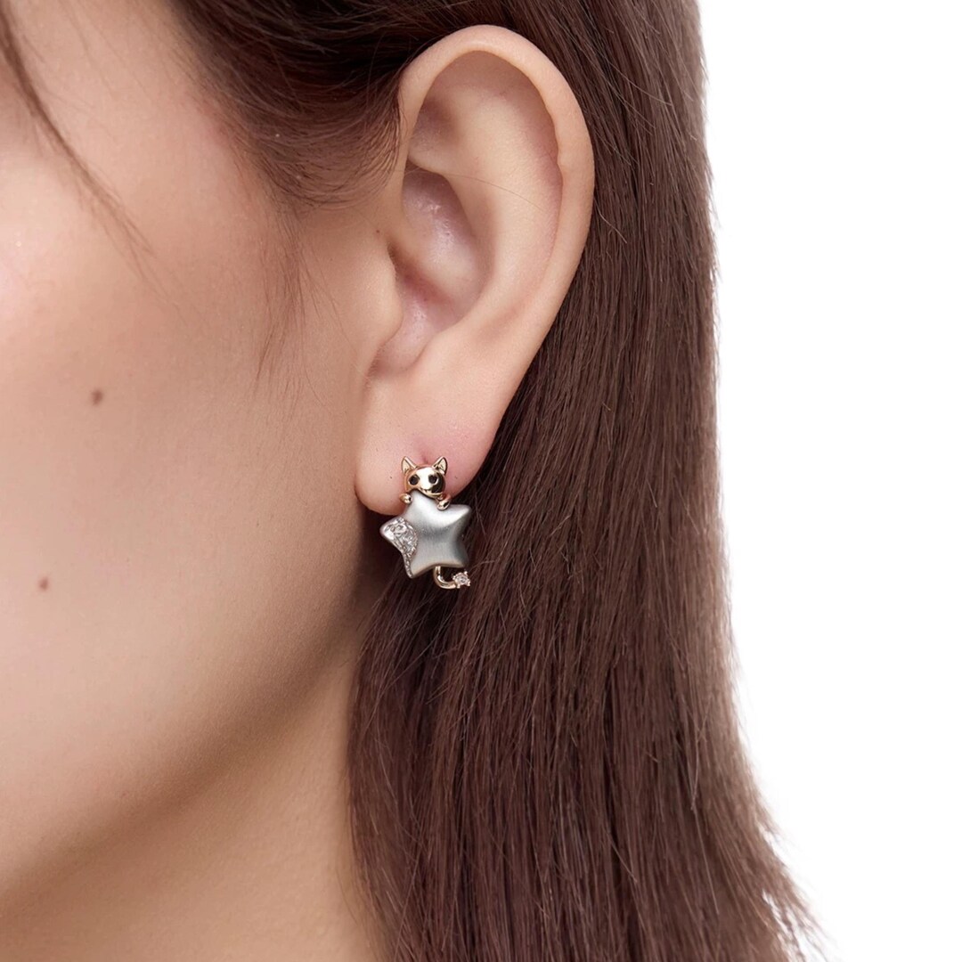 Cici Cat Star Stud Earrings | Dainty Celestial Jewelry, Cat Mom Gift - Etsy