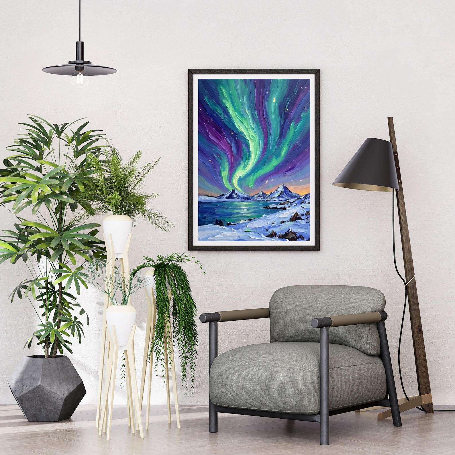 5 Northern Lights Oil Painting Art Prints: Aurora Borealis Set (digital ...