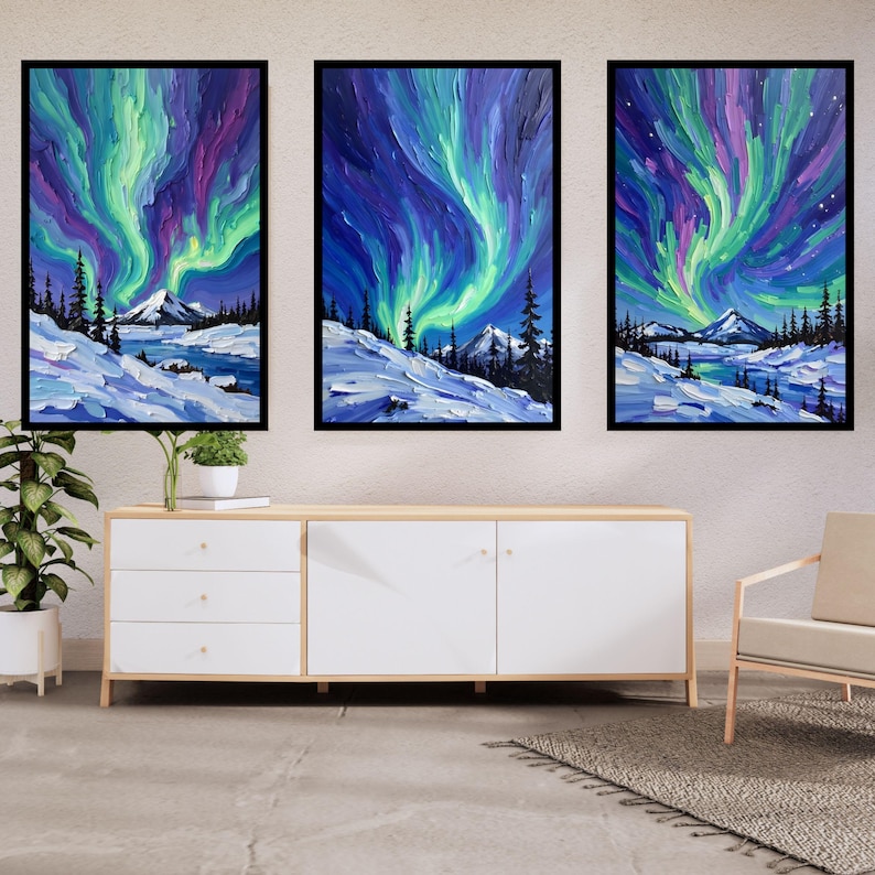 5 Northern Lights Oil Painting Art Prints: Aurora Borealis Set (digital ...