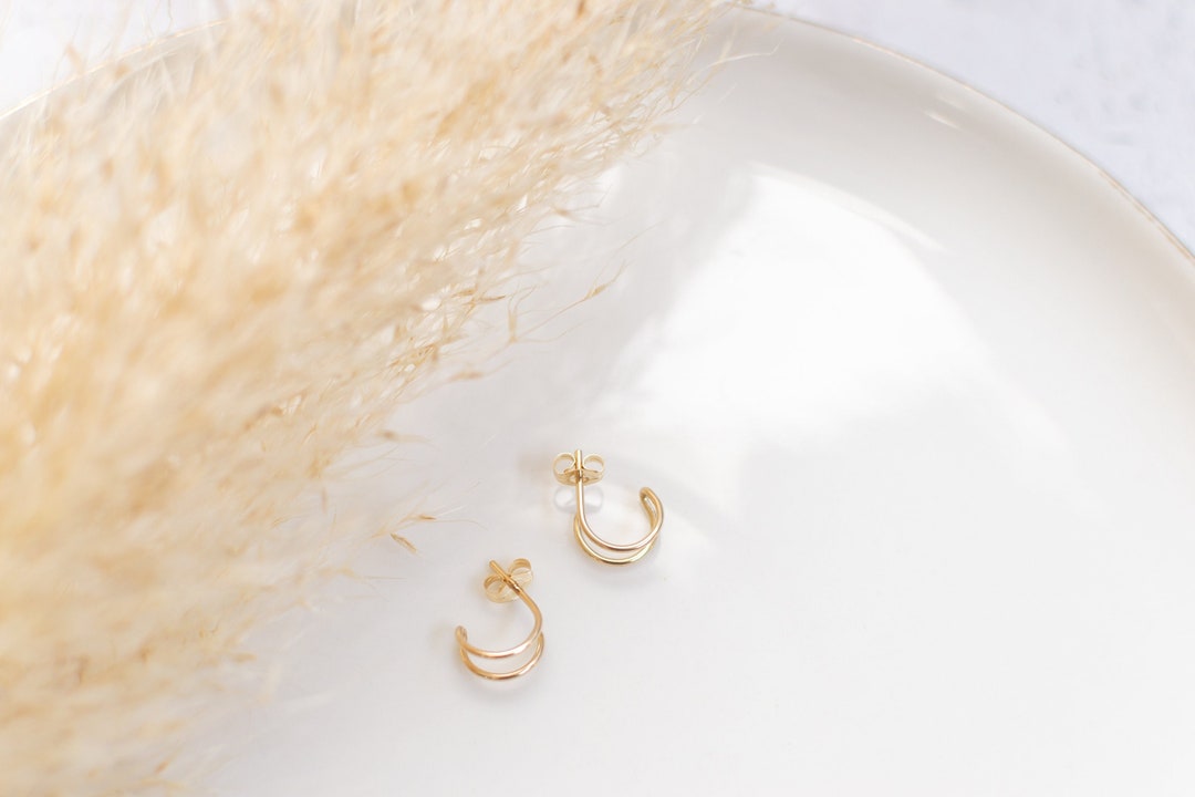 Tiny Double Hoops, Gold Filled Double Hoops, Tiny Gold Hoops, Huggie ...