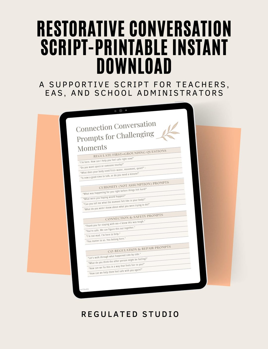 Restorative Conversation Script Printable | Behavior Support Template ...