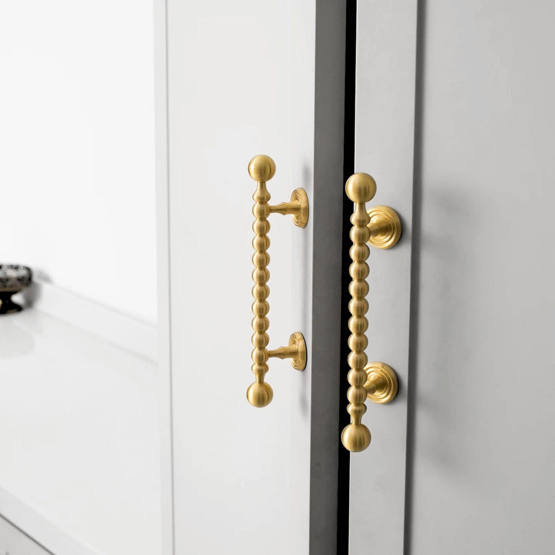 Cabinet Pulls: Vintage Brass Beaded Bar Handles, Hardware for Wardrobe ...