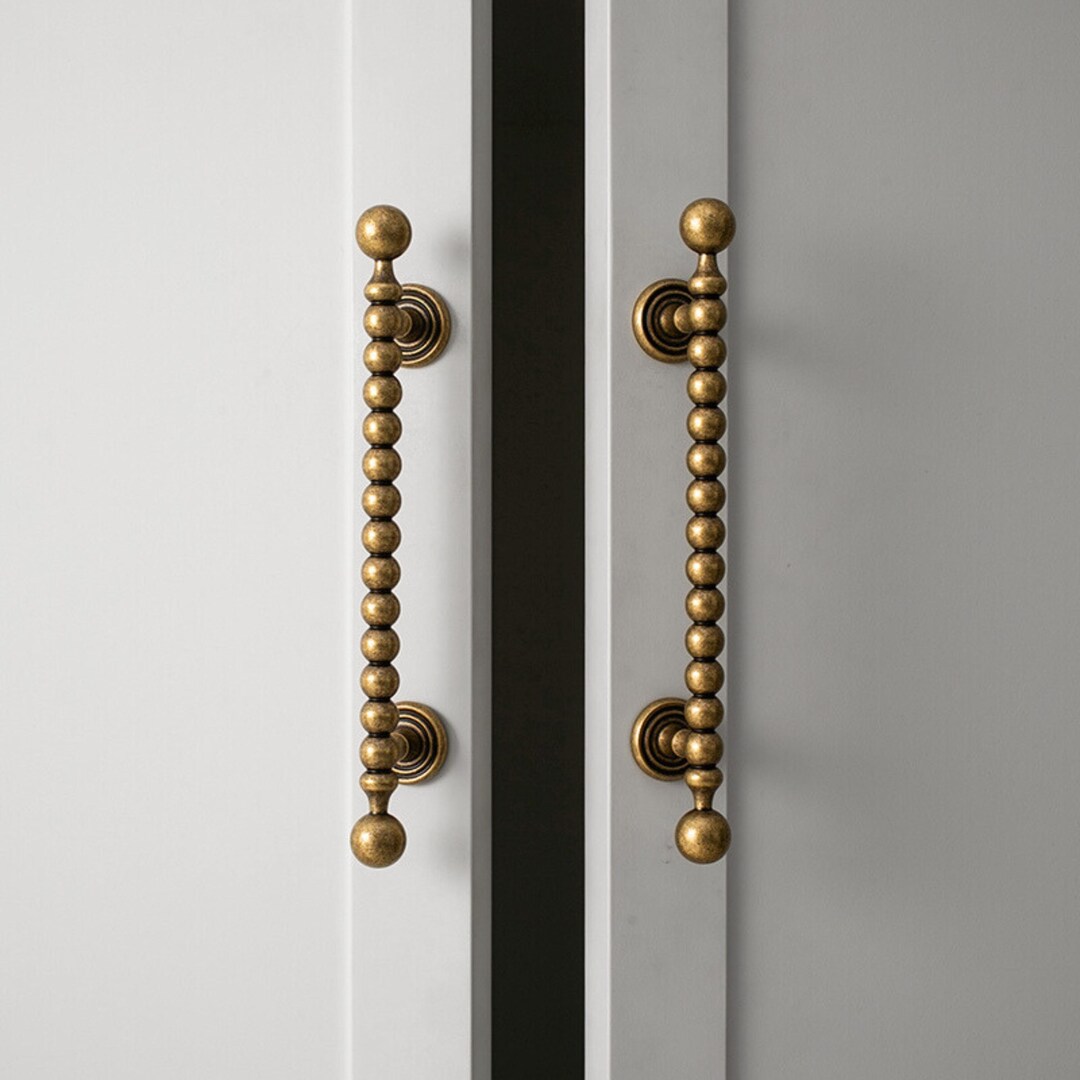 Vintage Cabinet Pulls: Brass Beaded Bar Handles, Wardrobe Doors ...