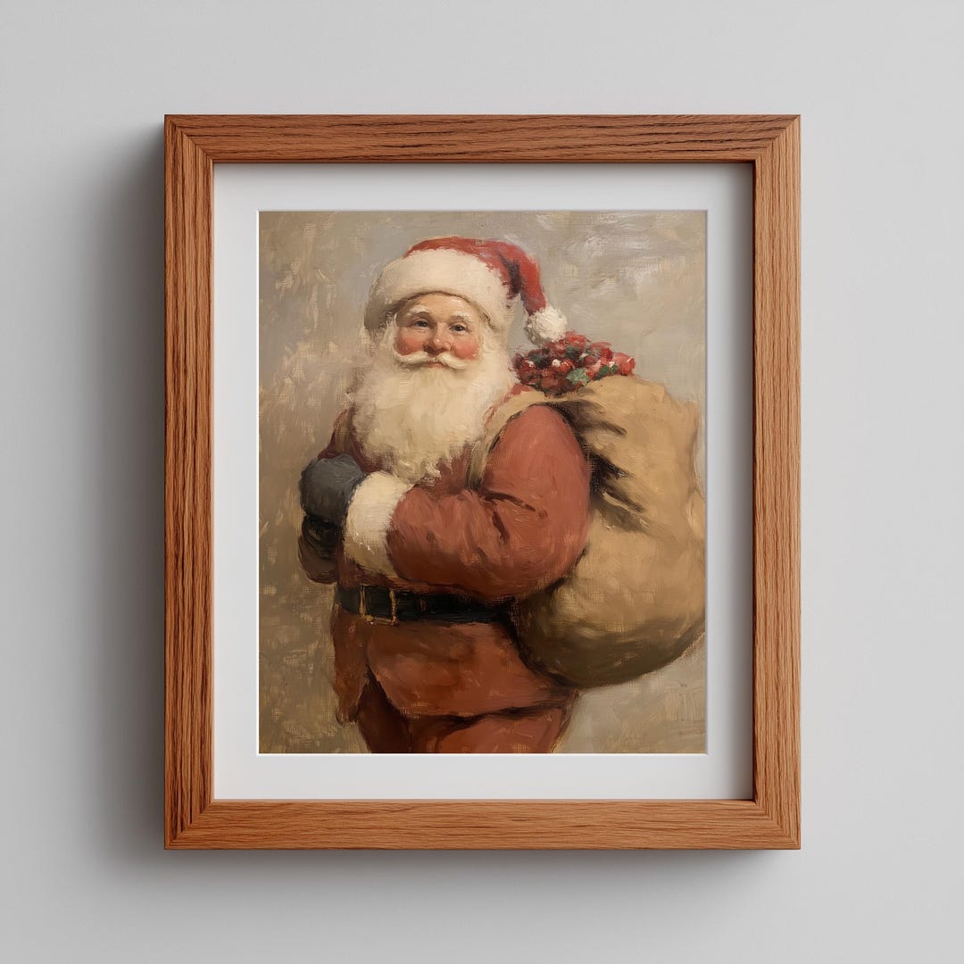 Vintage Santa Printable Art - Classic Holiday Portrait, Cozy Nostalgic ...
