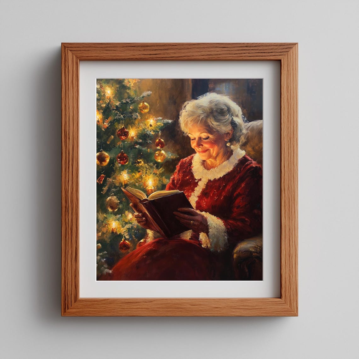 Cozy Mrs. Claus Reading Book Portrait - Vintage Christmas Wall Art ...