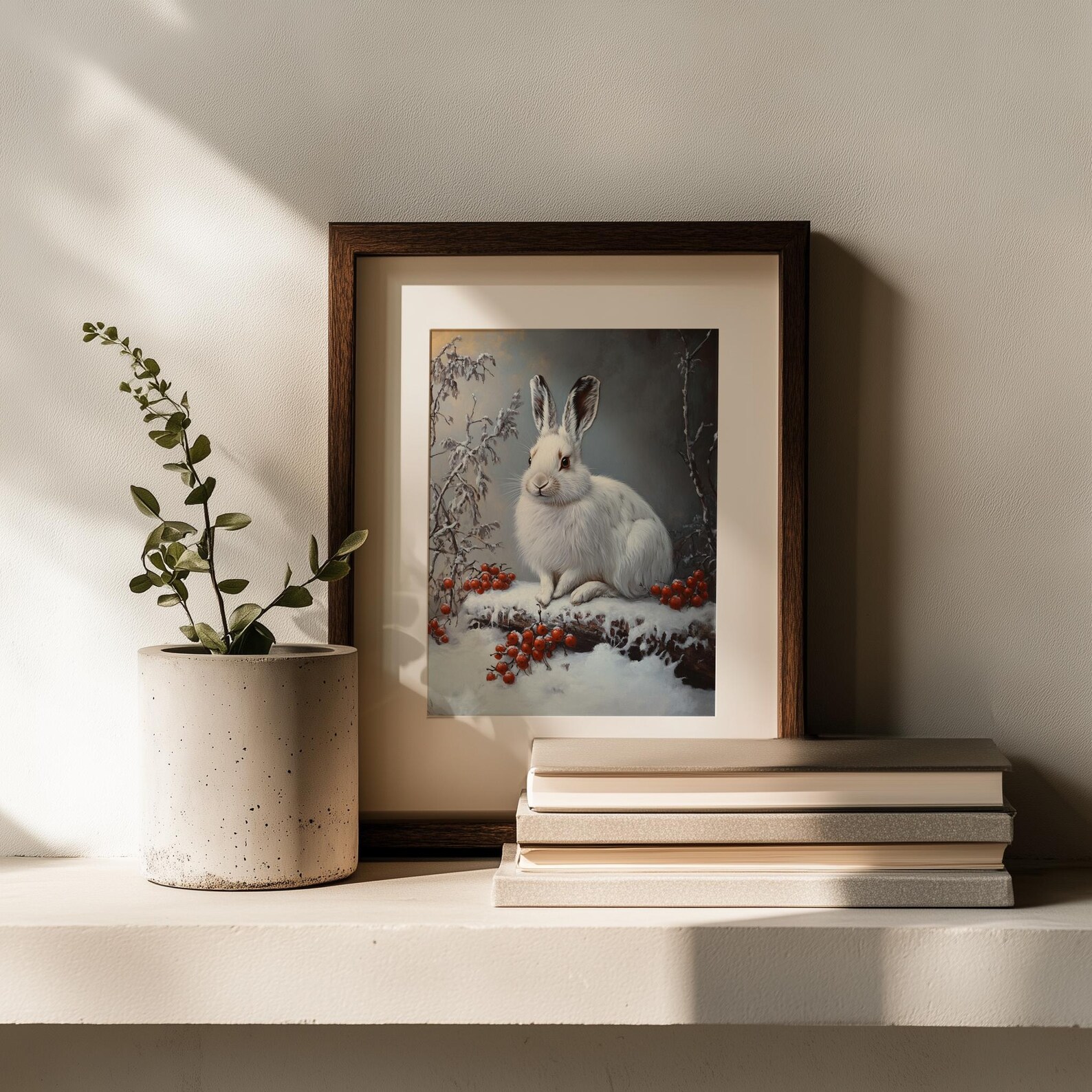 Winter Arctic Hare Print - Cozy Printable Wall Art, Rustic Snowy Scene ...