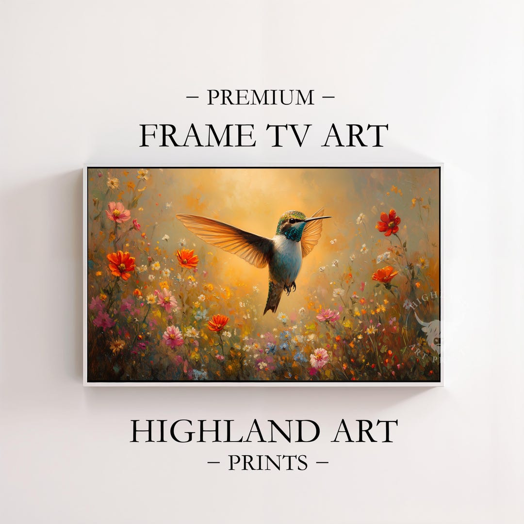 Vintage Hummingbird Frame TV Art, Romantic Botanical Art for TV ...