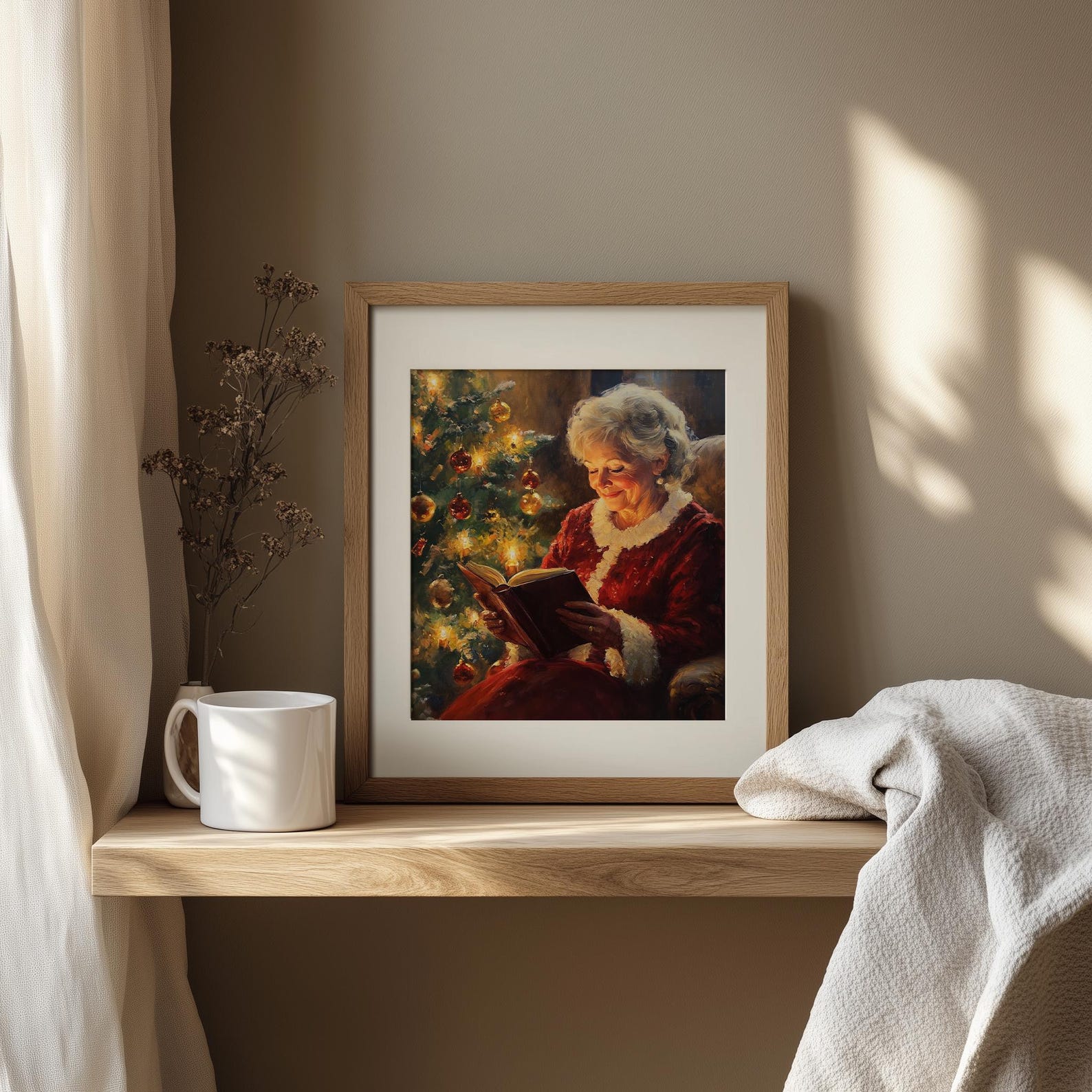 Cozy Mrs. Claus Reading Book Portrait - Vintage Christmas Wall Art ...