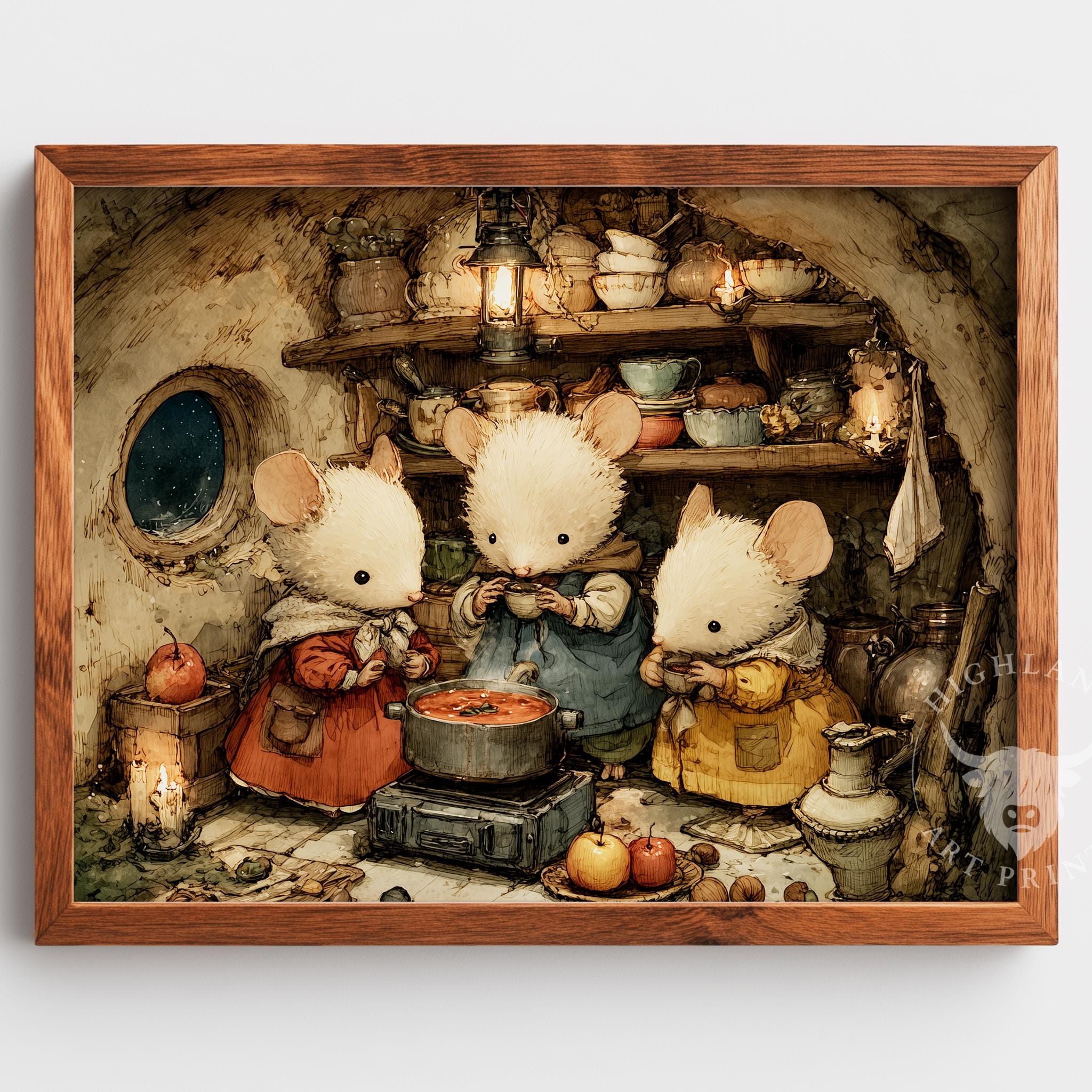 Cozy Mouse Kitchen Printable Art - Cottagecore Woodland Mice Cooking ...