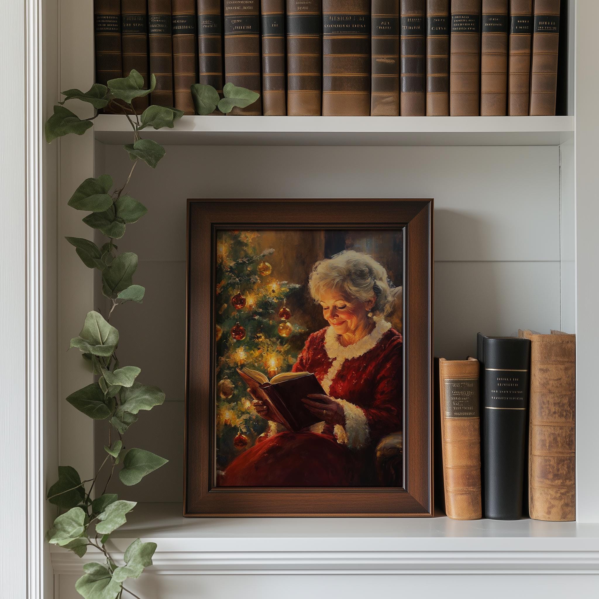 Cozy Mrs. Claus Reading Book Portrait - Vintage Christmas Wall Art ...