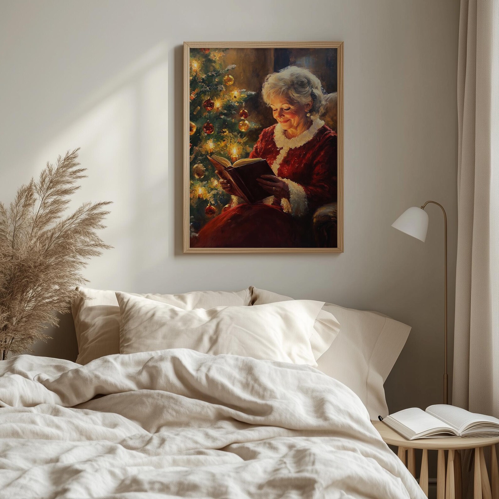 Cozy Mrs. Claus Reading Book Portrait - Vintage Christmas Wall Art ...