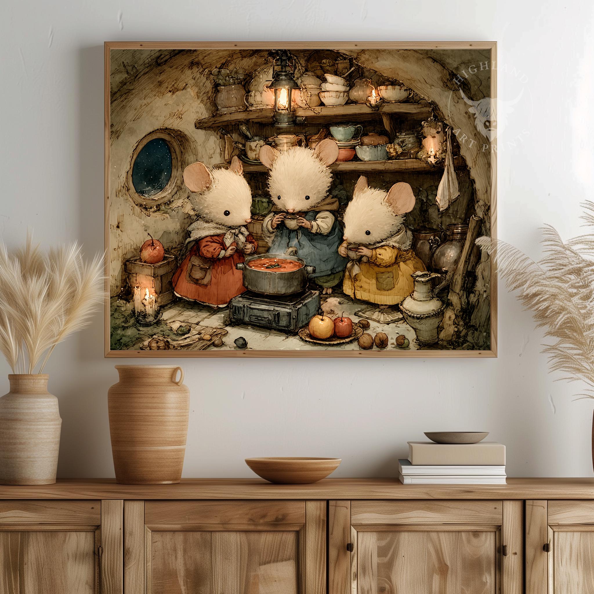 Cozy Mouse Kitchen Printable Art - Cottagecore Woodland Mice Cooking ...