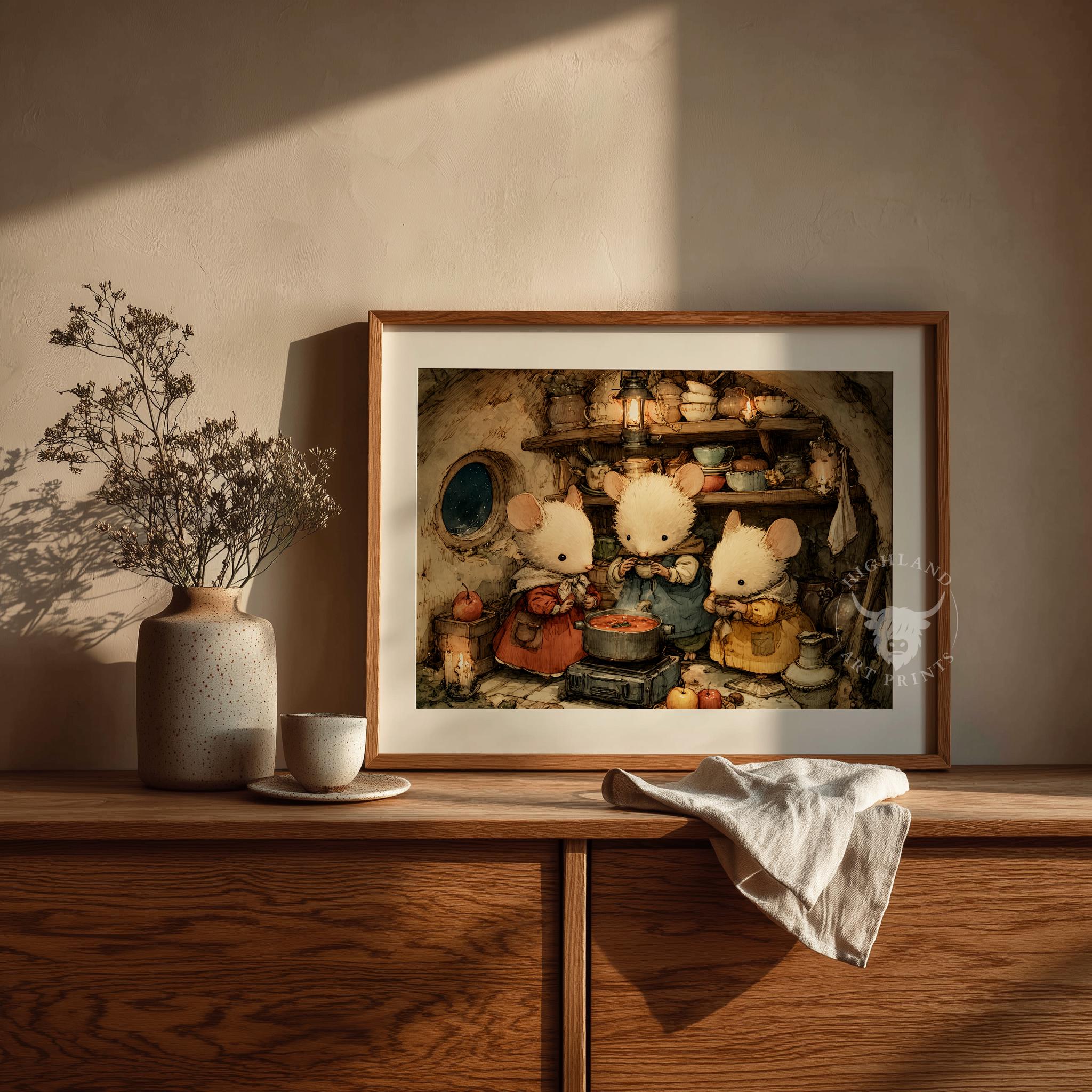 Cozy Mouse Kitchen Printable Art - Cottagecore Woodland Mice Cooking ...