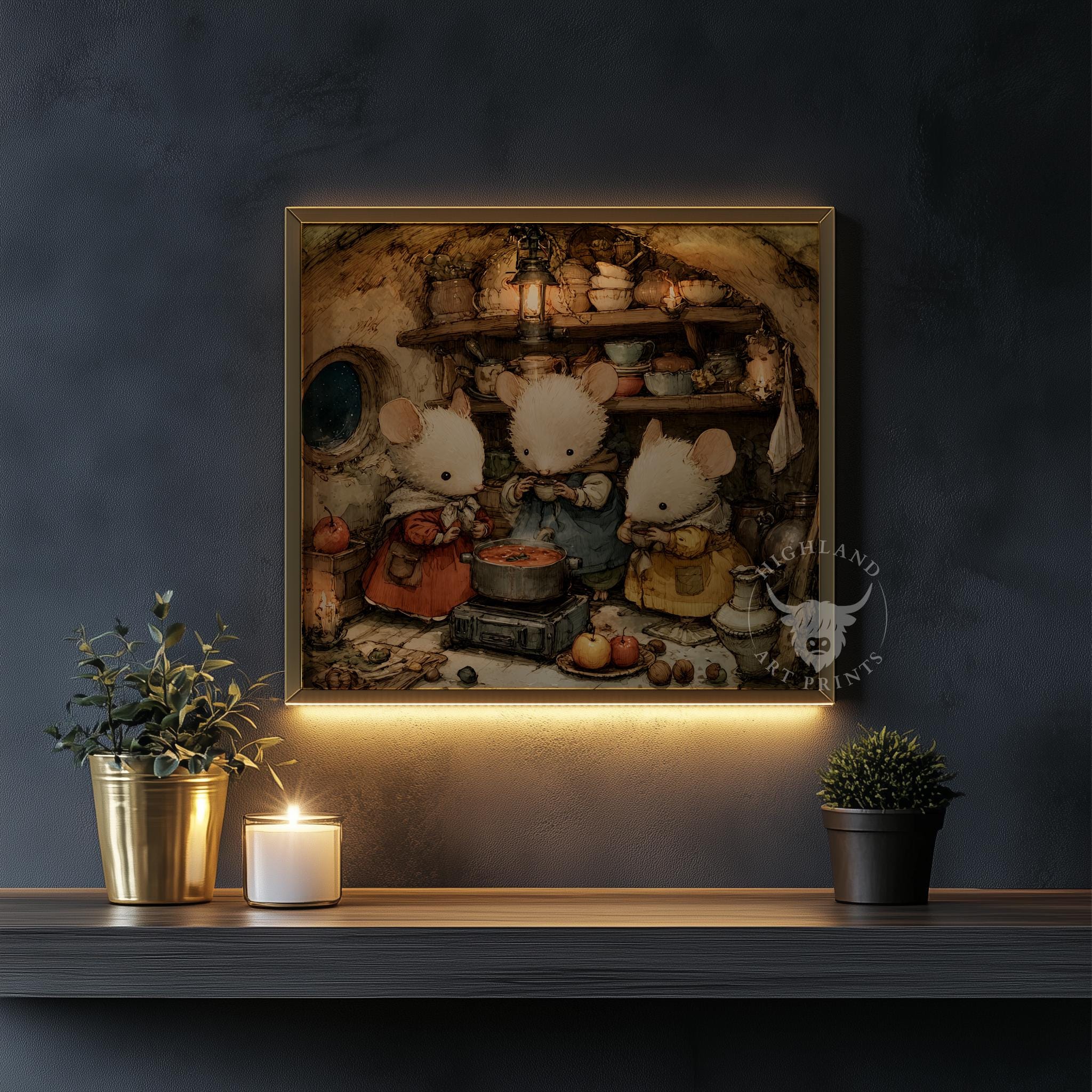 Cozy Mouse Kitchen Printable Art - Cottagecore Woodland Mice Cooking ...