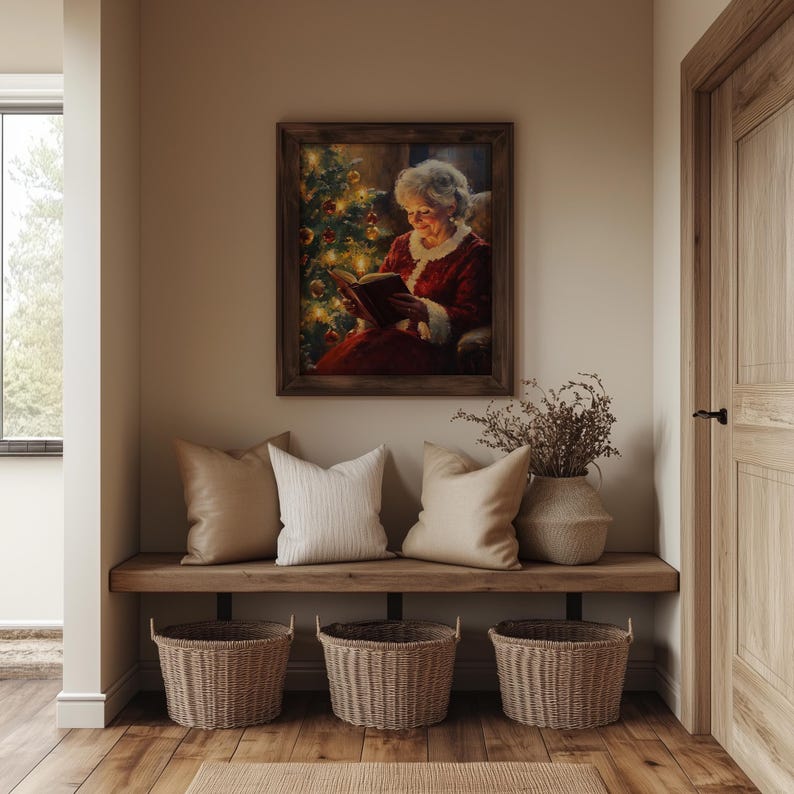 Cozy Mrs. Claus Reading Book Portrait - Vintage Christmas Wall Art ...