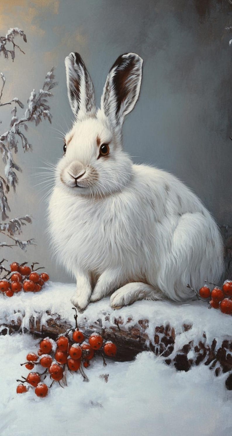 Winter Arctic Hare Print - Cozy Printable Wall Art, Rustic Snowy Scene ...