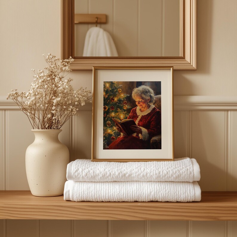 Cozy Mrs. Claus Reading Book Portrait - Vintage Christmas Wall Art ...