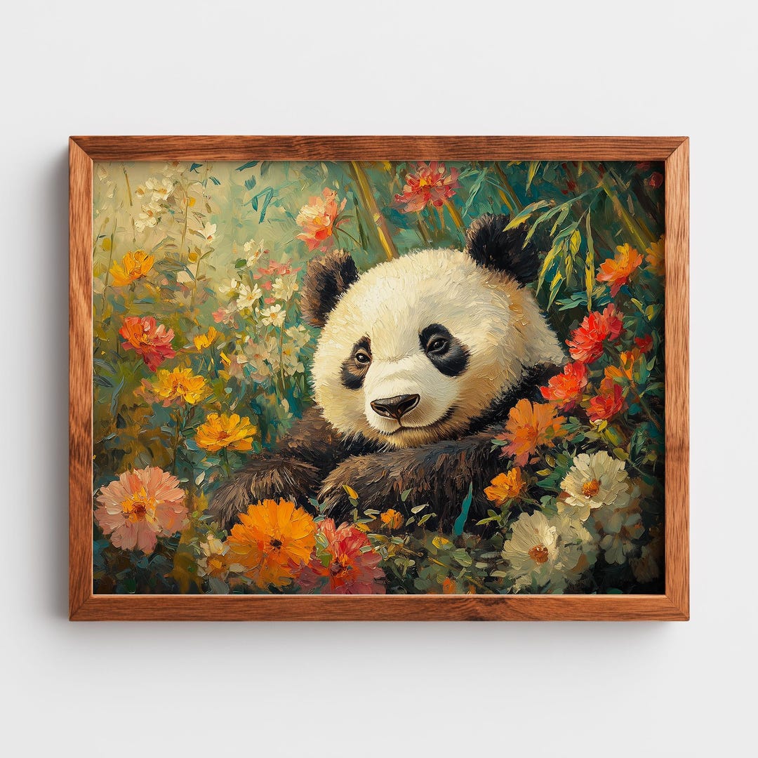 Cottagecore Panda Bear Printable Art - Cozy Nature-inspired Wall Decor ...