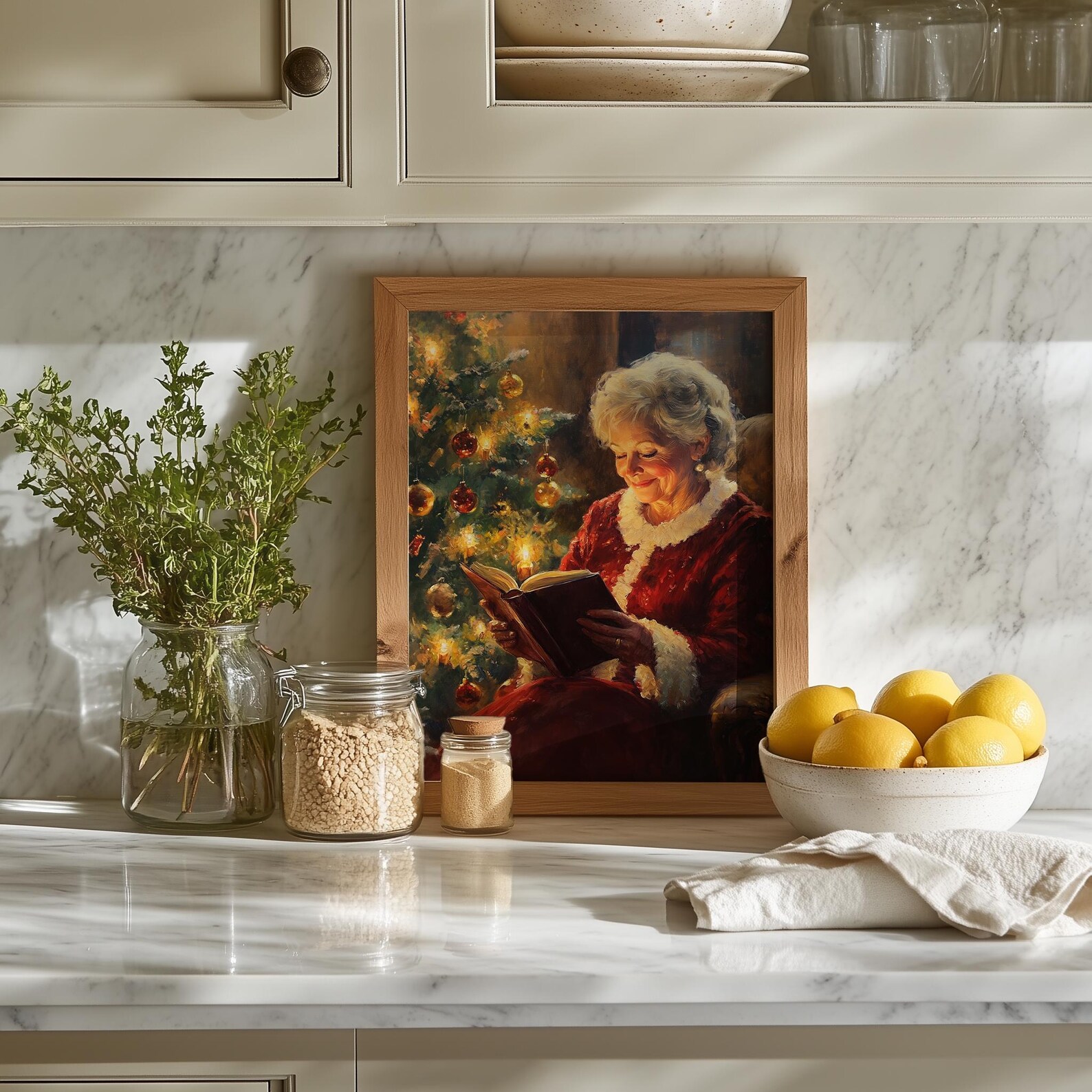 Cozy Mrs. Claus Reading Book Portrait - Vintage Christmas Wall Art ...