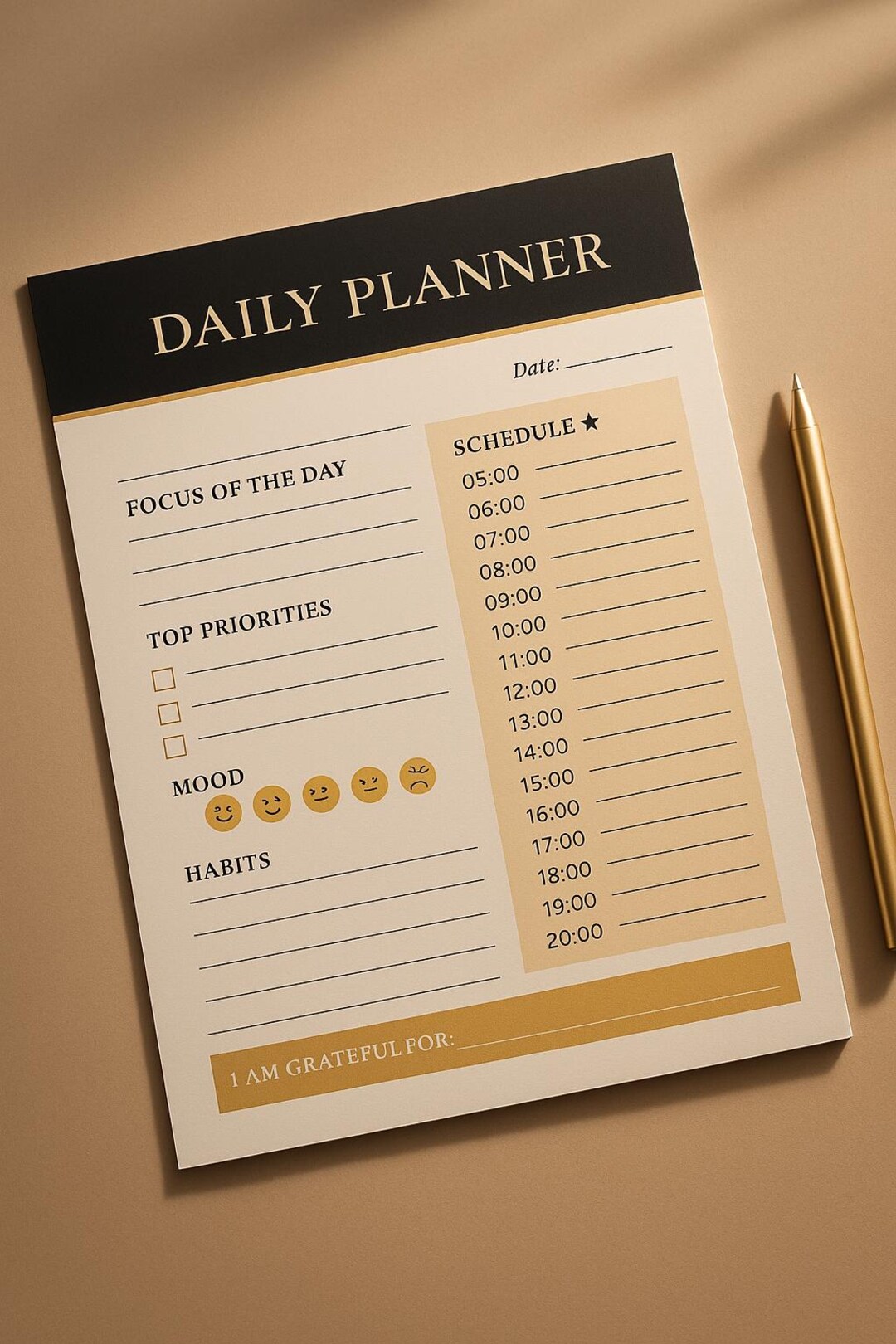 Daily Planner Printable | Hourly Schedule, Priorities, Mood & Gratitude ...