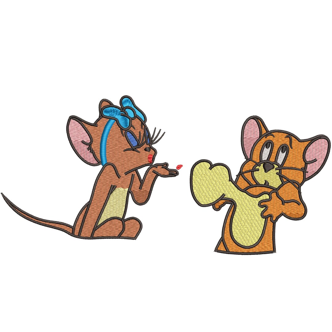 Jerry Mouse Kissing Heart Embroidery Design – Cartoon Valentine Stitch ...