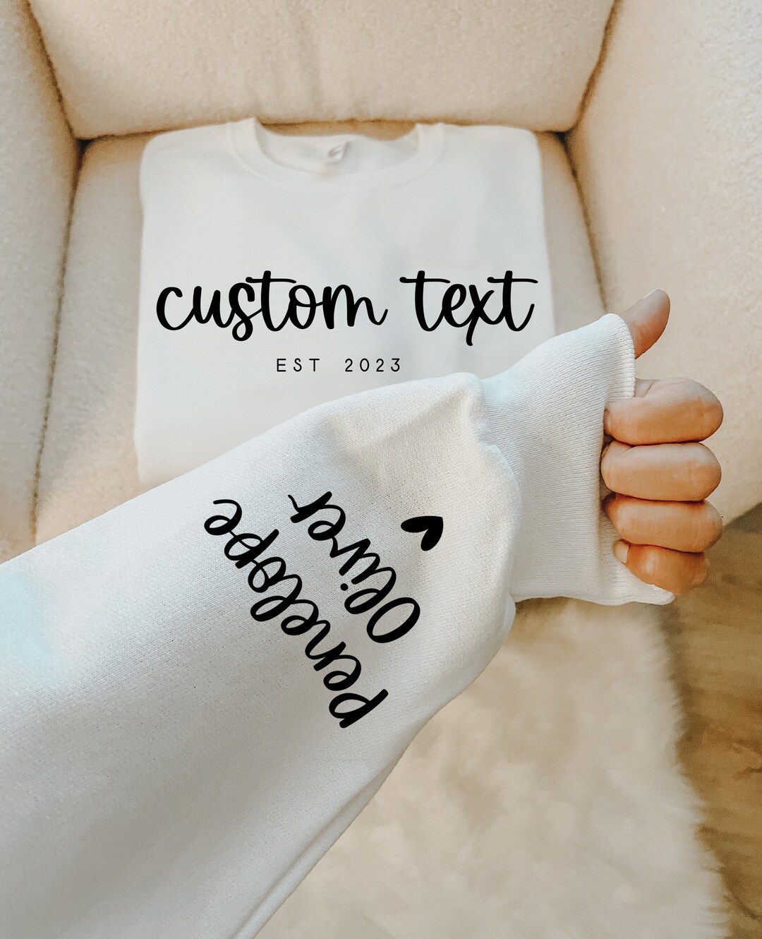 Custom Text Sweatshirt With Date and Custom Text on Sleeve, Custom Text ...