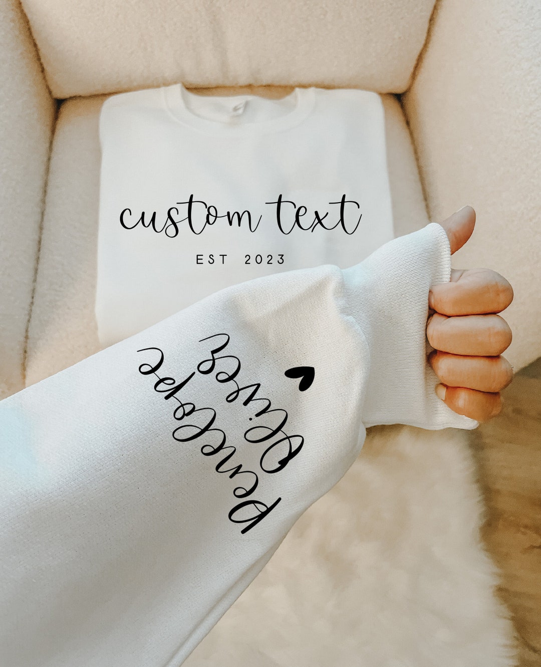 Custom Text Sweatshirt With Date and Custom Text on Sleeve, Custom Text ...