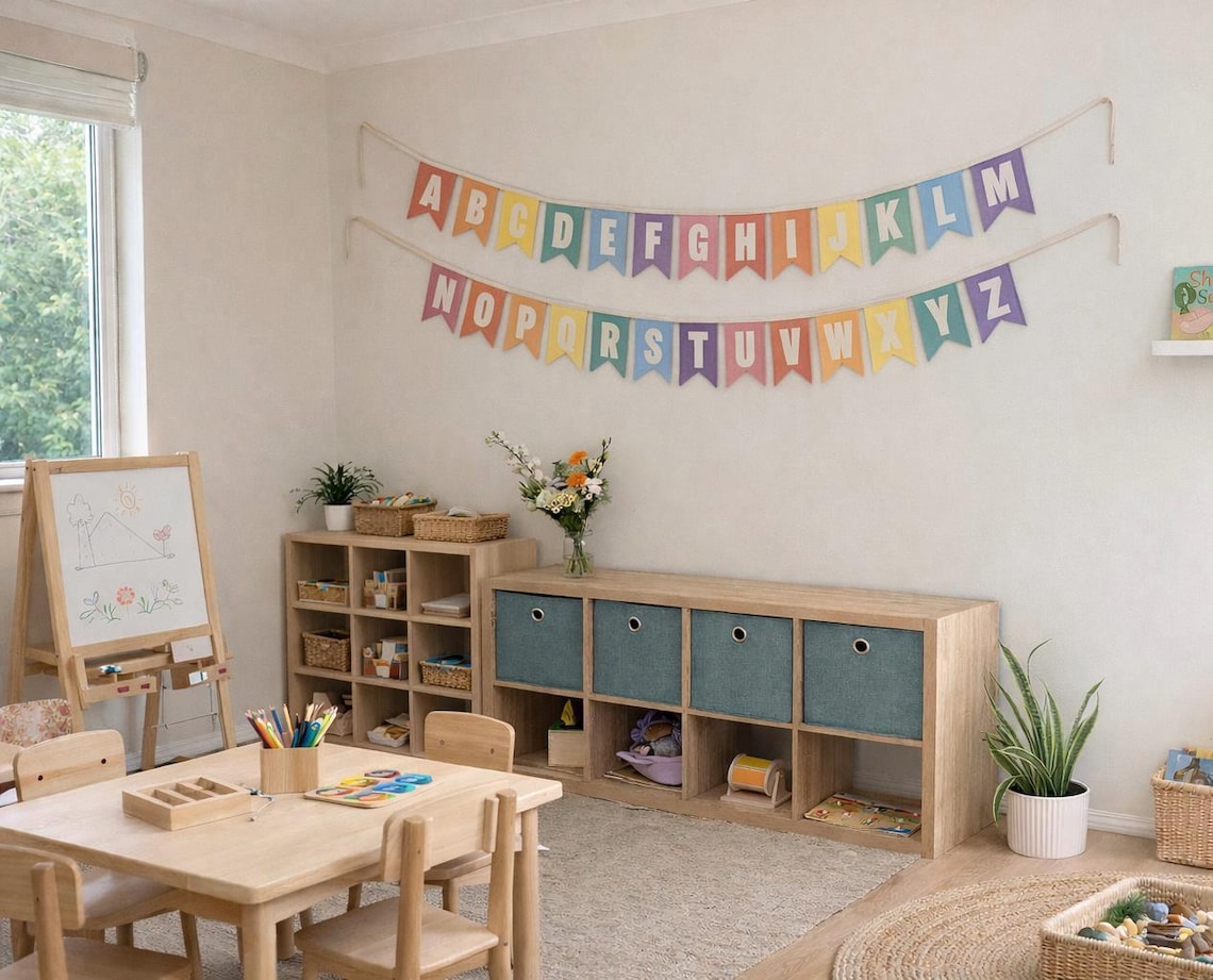 Rainbow Alphabet Bunting | Playroom Decor, Kids Room Alphabet Banner ...