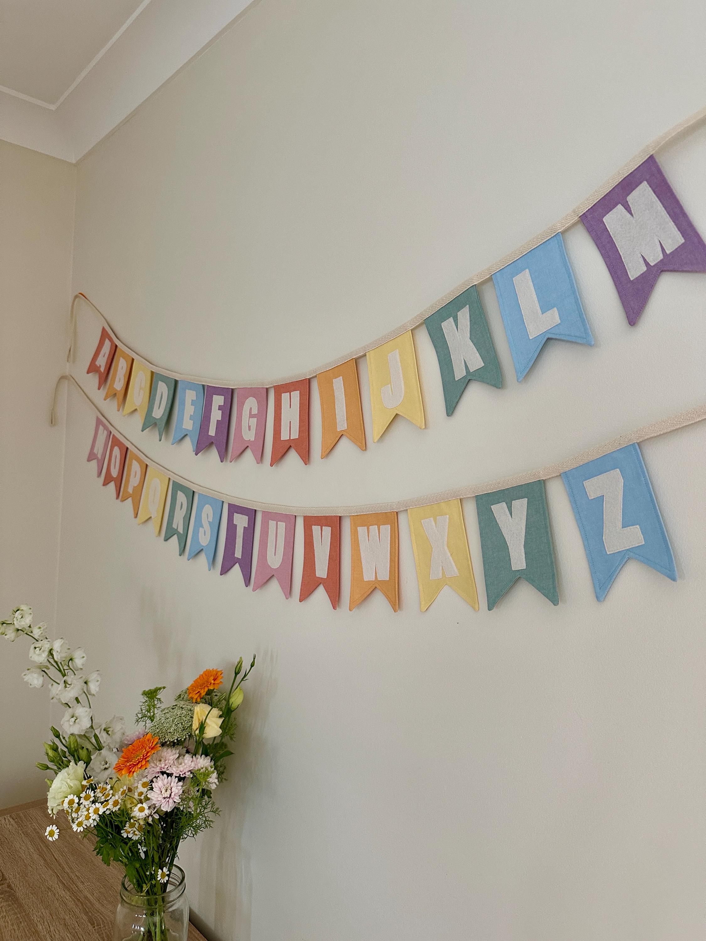 Rainbow Alphabet Bunting | Playroom Decor, Kids Room Alphabet Banner ...