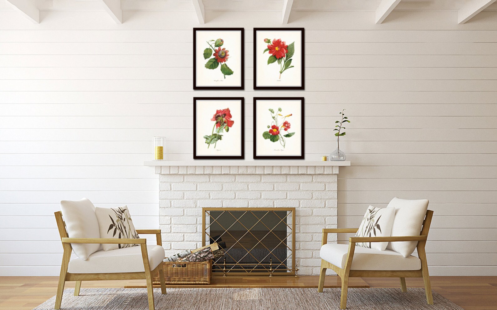 Red Botanical Print Set No. 5 Redoute Botanicals Giclee - Etsy
