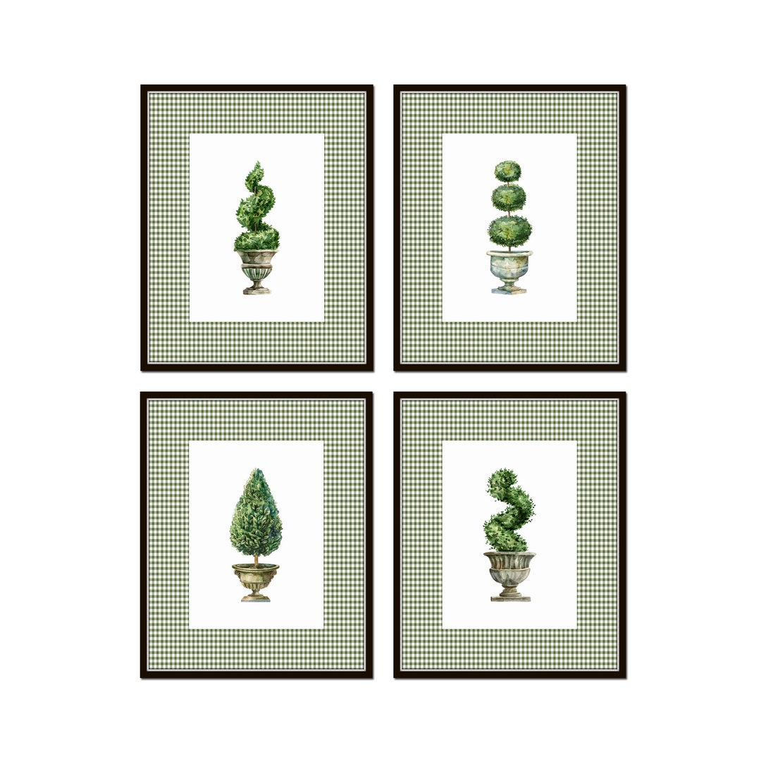 Watercolor Topiary Botanical Collage, Home Decor, Wall Art, Preppy Art ...