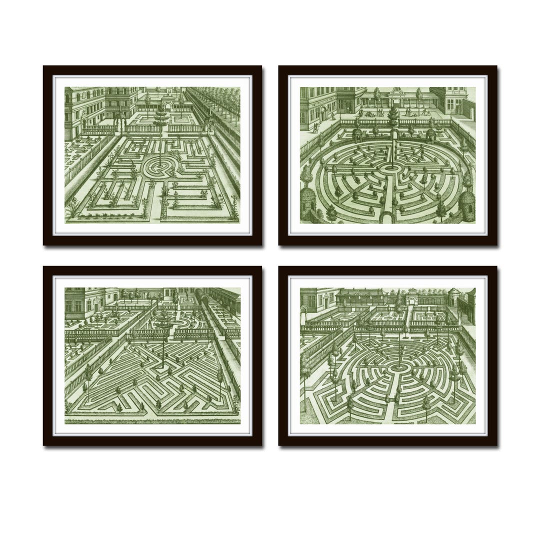 Antique Garden Plans Green Print Set No. 1, Garden Design, French Decor ...