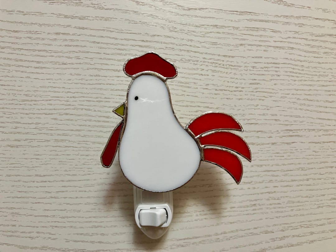 Rooster Night Light, White Bird, Stained Glass, Farmhouse Accent ...