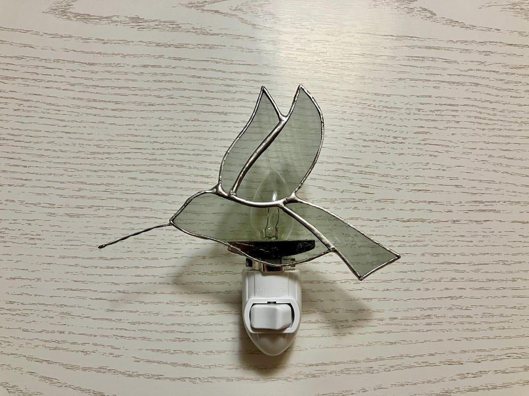 Hummingbird Night Light, Gray Bird, Stained Glass, Wall Plug In ...