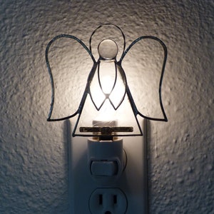 Night Light, Clear Stained Glass Angel Nightlight, Guardian Angel ...