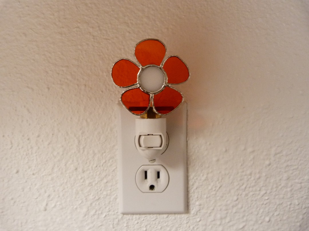 Orange Night Light, Stained Glass Garden Flower, Wall Plug In, Easter ...
